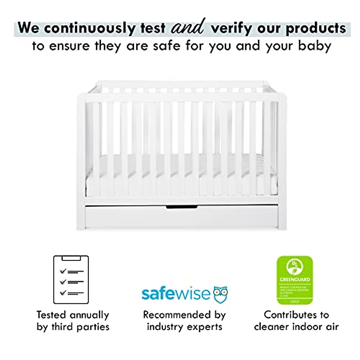 Carter's by DaVinci Colby 4-in-1 Convertible Crib with Trundle Drawer in White, Greenguard Gold Certified, Undercrib Storage