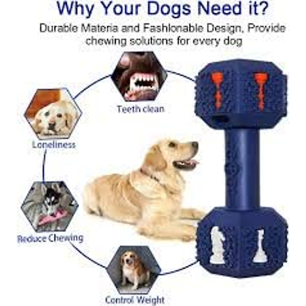 Aggressive Chewer Dog Dumbbell Toy- Interactive Dental Toy for Teething, Training, Cleaning Teeth and Boredom- Natural Rubber Dumbbell Dispensing Toy for Puppies, Medium to Small Dogs