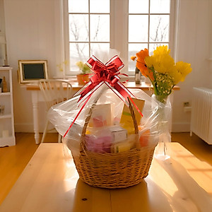 ELTNEGSA 30x45 Inch Clear Basket Bags, 10 Pack Large Cellophane Wrap Bags Basket Packaging Bags with 10pcs Bows for Christmas Gift Packages Fruit Basket