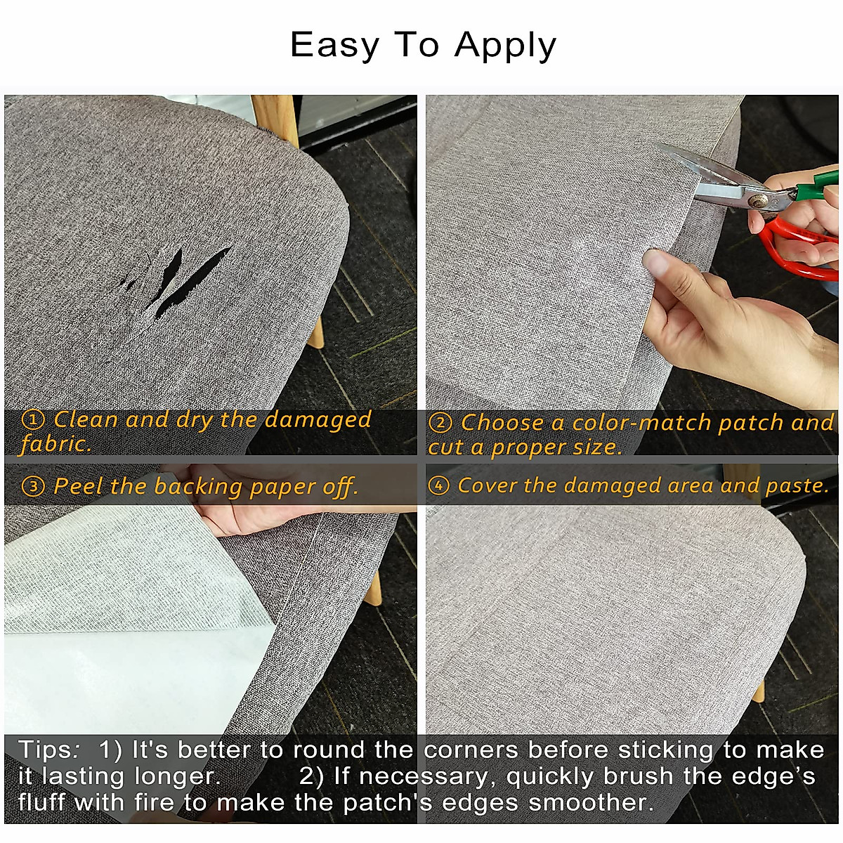 ILOFRI Linen Fabric Patches Tape Self Adhesive 16x60 inch, Durable Fabric Couch Repair Kits for Upholstery, Furniture, Sofa, Car Seats, Office Chair, Clothing, Jackets, Crafts - Dark Blue