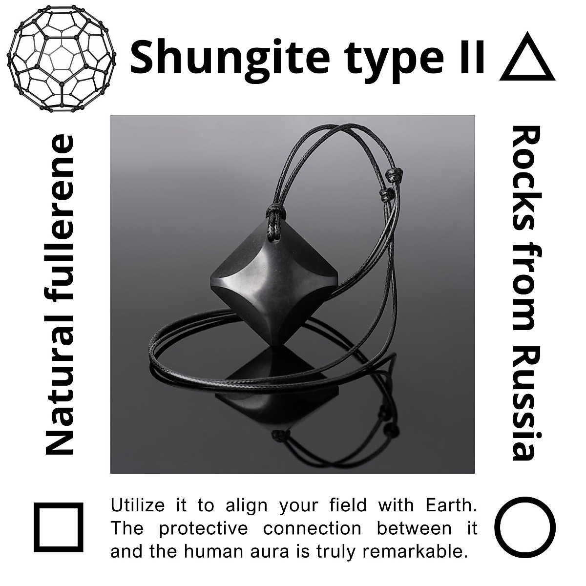 Keled Rocks Four Elements - Shungite Necklace - Infused with Earth Energy - Raise Vitality up Daily - Ward off unwelcome influences from Afar