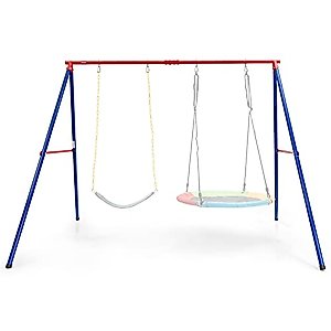 INFANS 2 Seat Swing Stand Set, 550 lbs Heavy Duty Metal Swing Frame, Extra Large A-Frame Swing Stand for Kids and Adult Indoor Outdoor Activity Backyard Playground (Red Swing Stand)