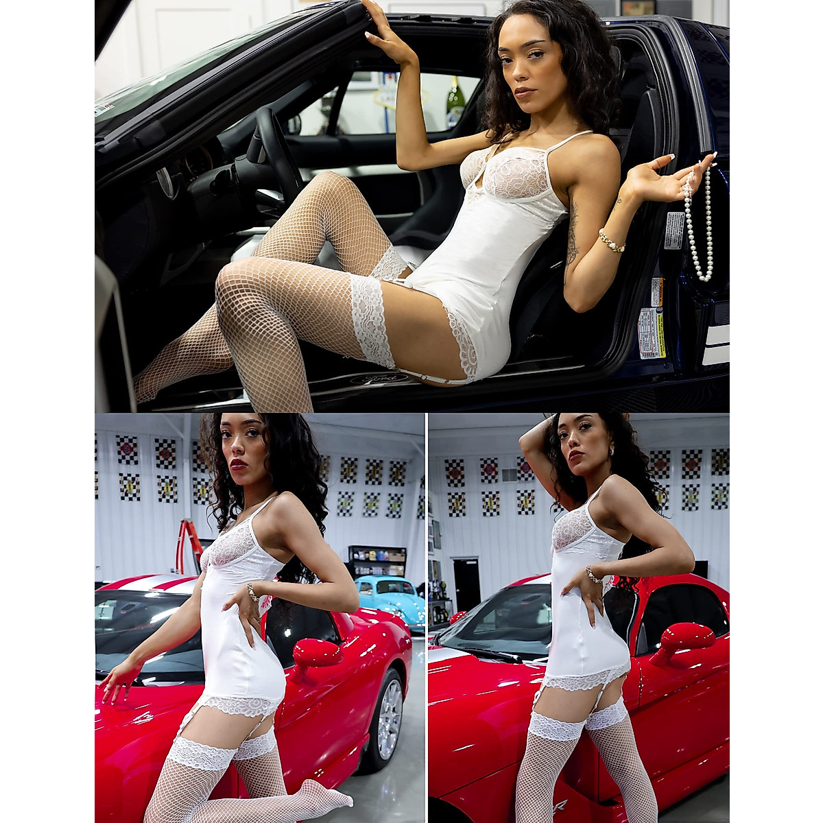 Avidlove Womens Lingerie Teddy Bodysuit with Garter Belt Lace Babydoll Full Slips No Stockings (White1, L)