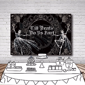 MEHOFOND 7x5ft Halloween Till Death Do Us Backdrop Spooky Wedding Bridal Shower Background Mr and Mrs Anniversary Bachelorette Dance Party Banner Supplies Decorations