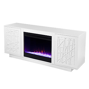 SEI Furniture Delgrave Electric Fireplace TV Stand for TVs up to 56 Inches with Color Changing LED Flame, White