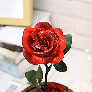 URBANSEASONS Beauty and The Beast Rose Flowers,Women Gifts Idea Birthday, Unique Gifts for Her,Anniversary Rose Gift Decorations Artificial Flower Gift Romantic Red Silk Rose, Flower in Glass Dome