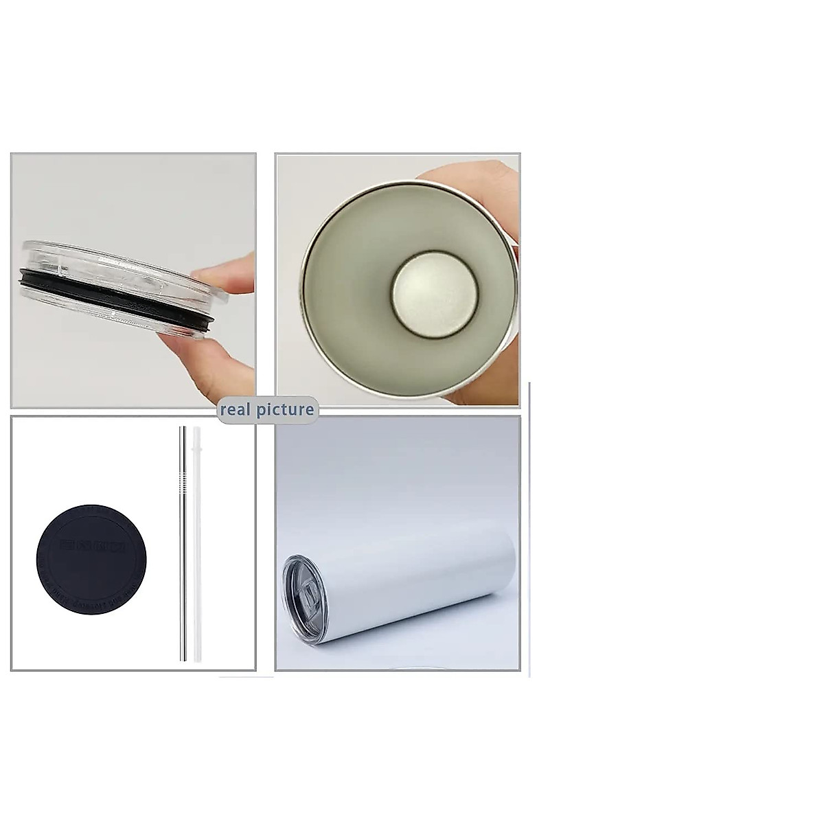 2 Pack Sublimation Tumbler 20oz Blank Skinny White Flat Edge Double Wall Stainless Steel Rubber Bottom Slide Lid 2 Straws. For Heat Press Sublimation Printing