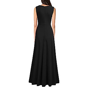 MUSHARE Women's V Neck Sleeveless Split Formal Dress Cocktail Party Prom Long Dresses Black