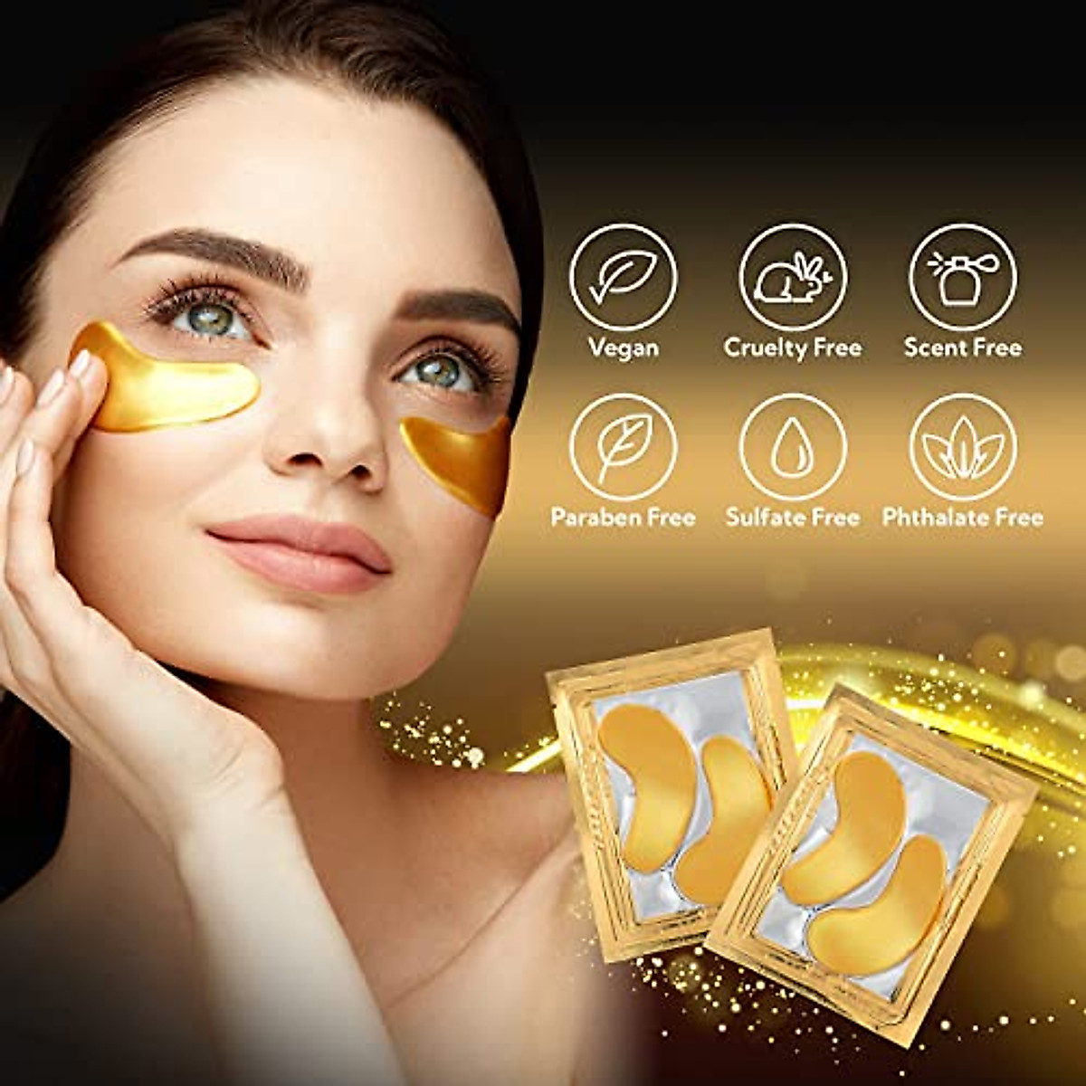 uniddis 24K Gold Under Eye Hydrogel Mask for Dark Circles, Fine Lines & Puffy Eyes | Infused with Collagen & Hyaluronic Acid | 100% Natural, Cruelty Free & Vegan | 20-PAIRS