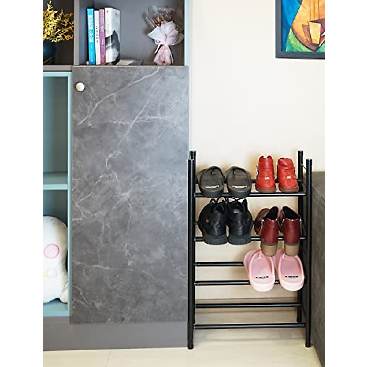 LNYZQUS 4-Tier Expandable Shoe Rack,Stackable Sturdy Shoe Shelf Shoes Stand,Metal Slim Closet Shoe Racks Organizer Adjustable Long Sneaker Rack For Closet Entryway-Black