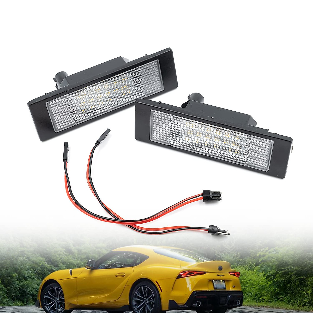 LED License Plate Lights Compatible w/ 2020 2021 2022 To'yota GR Supra, OEM Led Number Lamps Replacement 6000K 18-SMD Led Xenon White Rear Tag Light Kit Assembly Canbus Error Free