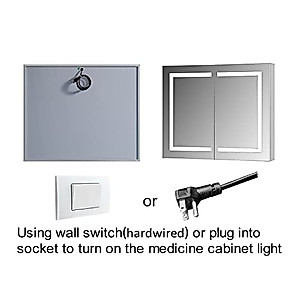 YINVANI Lighted Medicine Cabinets, 36×30 Inch Bathroom Cabinet Wall Mounted with Defogger Mirror, with LED Lights Dimmer and 3 Colors Switch, 5X Makeup Mirror Inside with Sockets MCD3630