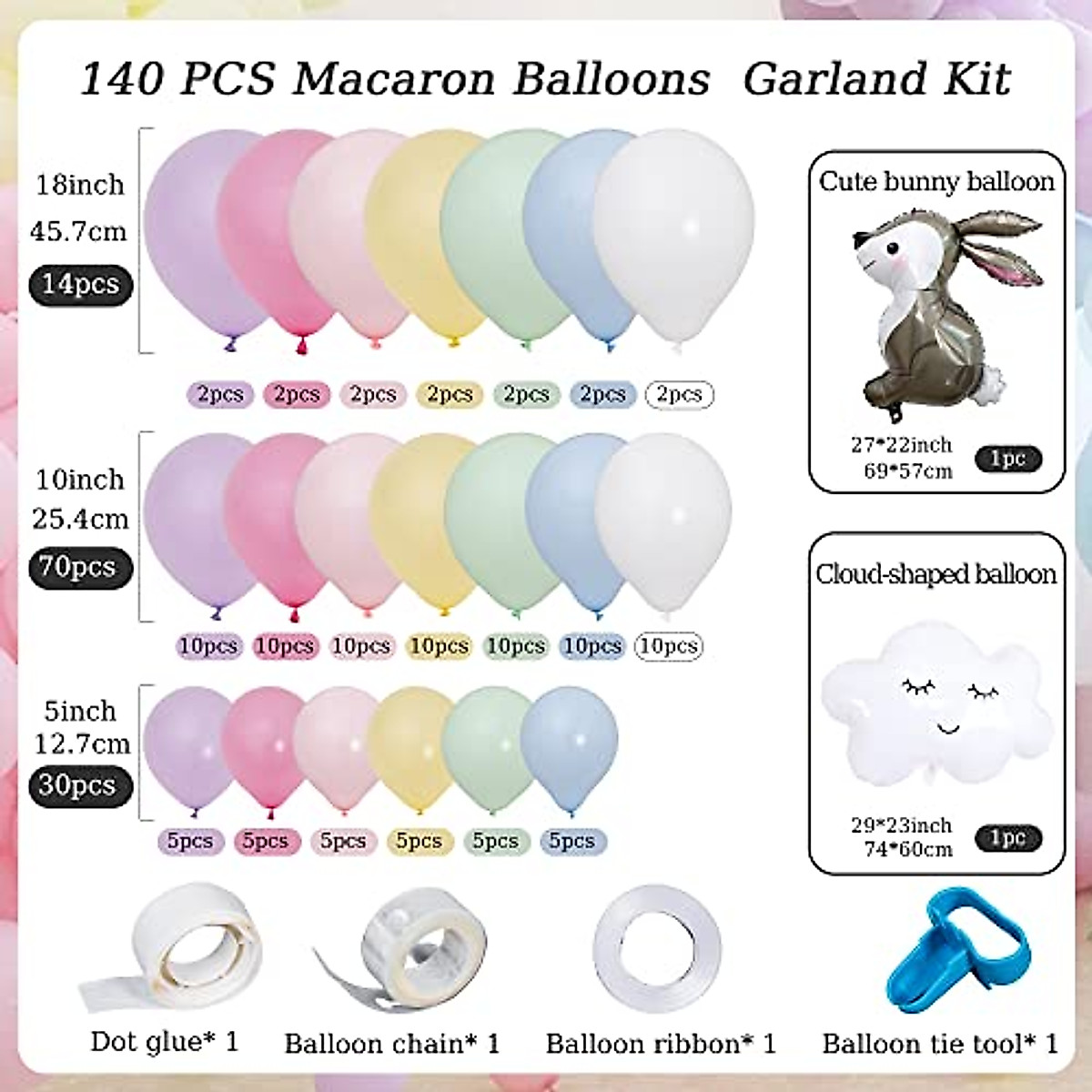 120 PCS Macaron Balloons Garland Kit, Pastel Latex Rainbow Balloons Arch Kit Assorted for Birthday Baby Shower Wedding Graduation Mermaid Party Decor Supplies(18/10/5 Inch)