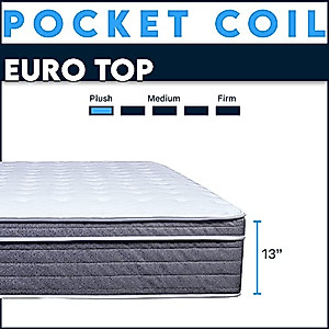 Treaton/Spring Air, 13-Inch Plush Euro top Pocket Coil Foam Encased Hybrid Mattress. Full, Grey
