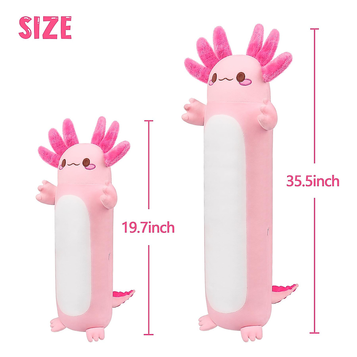Auspicious beginning 35.4inch Cute Axolotl Stuffed Animal Plush Pillow, Soft Kawaii Cat face Newt Plush Toy Body Pillow Gifts (Pink Salamander)