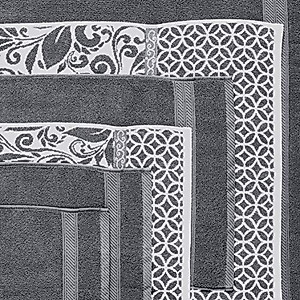 Modern Threads Trefoil Filigree 6-Piece Reversible Yarn Dyed Jacquard Towel Set - Bath Towels, Hand Towels, & Washcloths - Super Absorbent & Quick Dry - 100% Combed Cotton