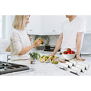 Stainless Steel Taco Holder Stand Set of 4 | Holds 3 Tacos Each | Oven, Dishwasher and Grill Safe.