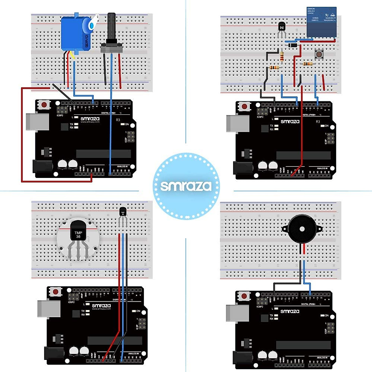 Smraza Ultimate Starter Kit with Tutorial, Breadboard Holder, Jumper Wires, Resistors, DC Motor Compatible with Arduino R3 Project Compatible with Mega 2560 Compatible with Nano