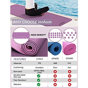 innhom Women 1/3 inch Thick Yoga Mat for Men Exercise Mat Workout Mat for Yoga Pilates Home Gym Non Slip with Carrying Strap, Dark Purple/Pink