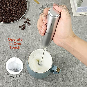 Hand Mixer Milk Frother for Coffee - Coffee Bar Accessories, Dutewo Frother Handheld Foam Maker for Lattes, Electric whisk Drink Mixer for Coffee, Mini coffee stirrer for Frappe Hot Chocolate (Silver)