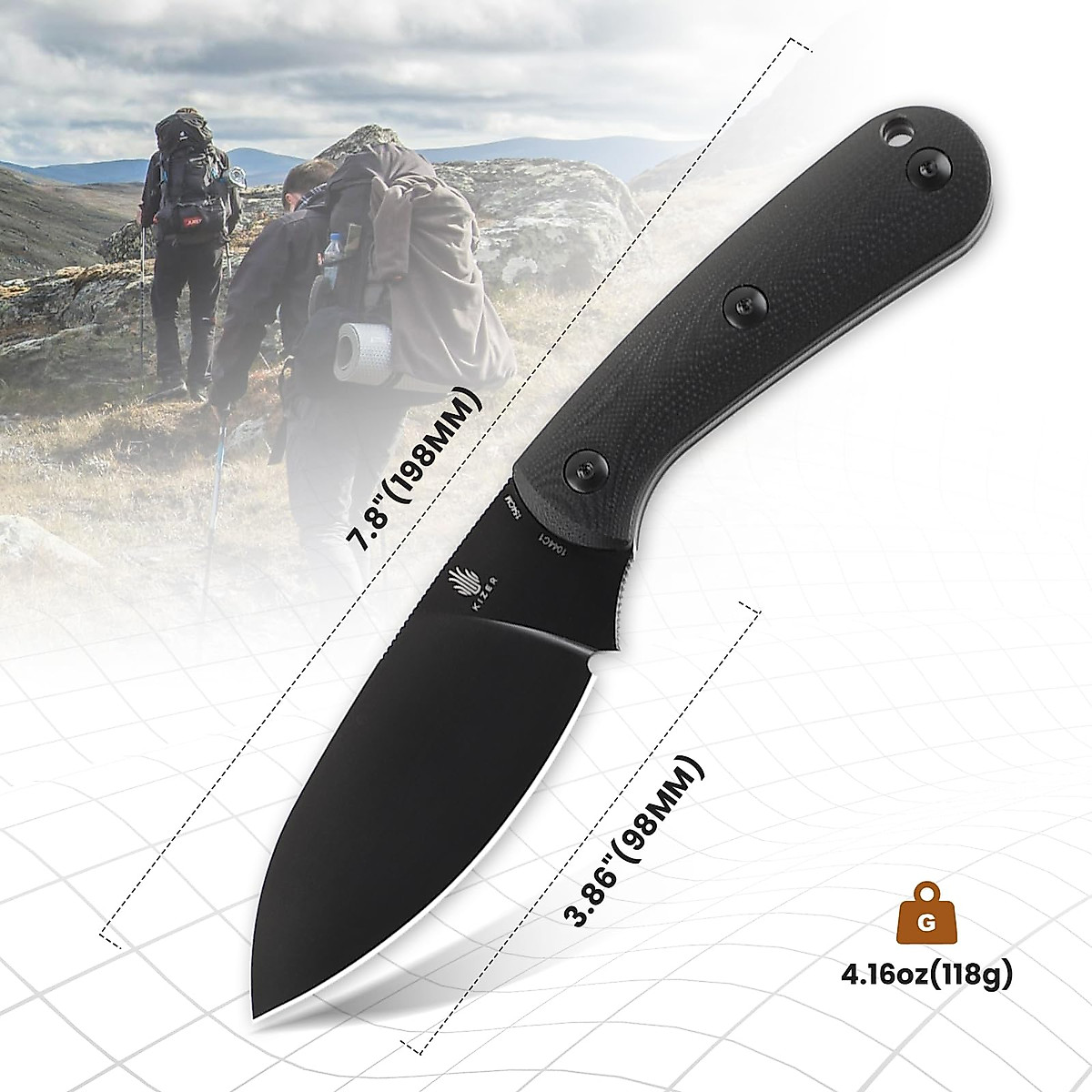 Kizer Baby Fixed Blade Knives with Sheath, 3.9 In Blade Camping Hunting Knife, Full Tang, G10 Handle for Outdoor, EDC -1044C1 (Black G10 handle+154CM blade)