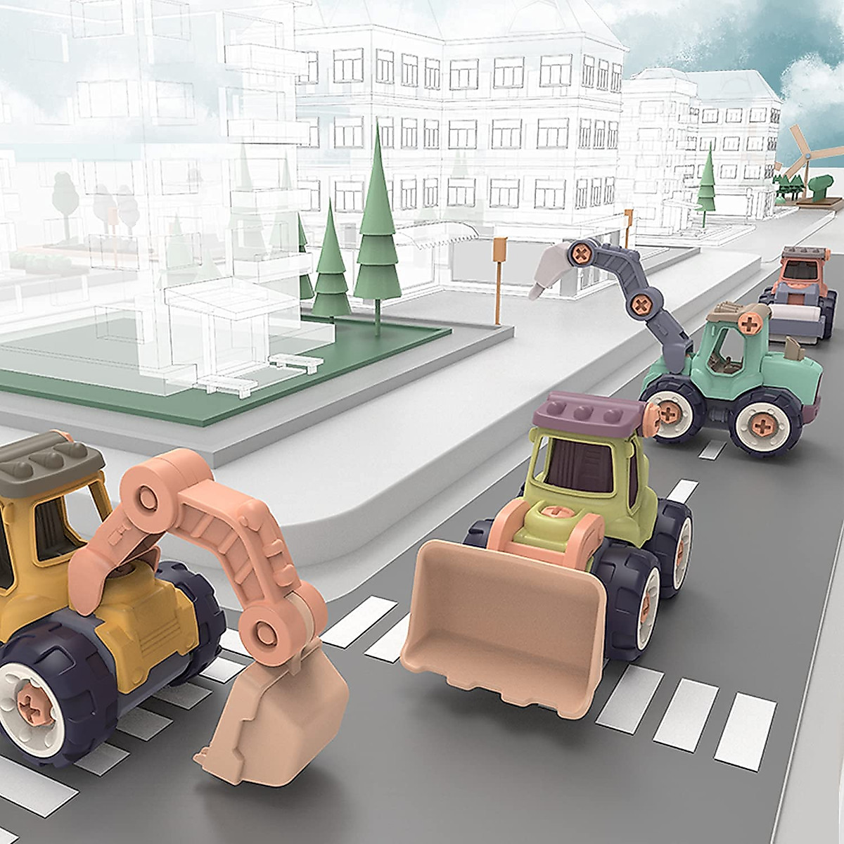 Woumserta Take Apart Construction Trucks for 3 4 5 6 Year Old Boys, STEM Building Sand Toys for Toddlers 3-5 Suitable for Party, Beach, Indoor, Educational Excavator Toy Boys Girls Birthday Xmas Gift