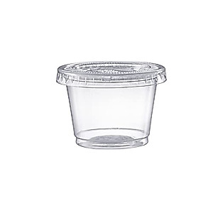 Pantry Value [200 Sets - 1 oz.] Cups with Lids, Small Plastic Condiment Containers for Sauce, Salad Dressings, Ramekins, & Portion Control