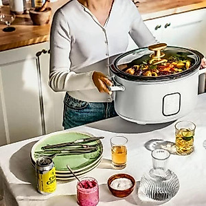 Touchscreen Slow Cooker, Kitchenware by Drew Barrymore 6QT Programmable Cooker with Touch-Activated Display (White Icing)
