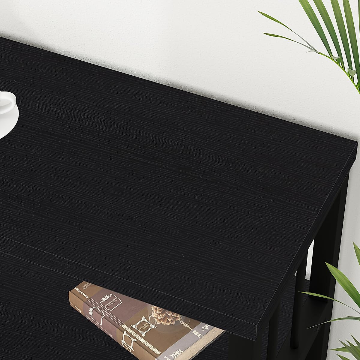 IBF Horizontal Cube Book shelf, Industrial Modern Open Bookshelf, Low Wide Home 5 Cube Storage Organizer Long Shelf for Bedroom, Short Wood and Metal Cubby Book Shelf for Living Room, Black Oak, 47 In