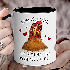 BECHUSKY Chicken Mug - Chicken Gifts - Funny Chicken Lover Gifts for Mom Dad, Chicken Gifts for Chicken Men Women, I May Look Calm Chicken Coffee Mug 11OZ