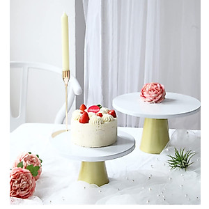 2pcs Modern Metal White-Gold Cake Stands Plate Set, Dessert and Cupcake Serving Display for Weddings, Parties, or Modern Home Decor