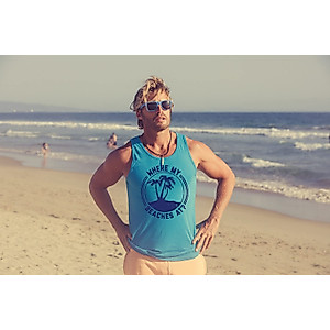 Mens Fitness Tank Where My Beaches at Tanktop Funny Summer Vacation Shirt Funny Workout Shirt for Men Funny Fitness Tank Top Novelty Tank Tops for Men Turquoise S