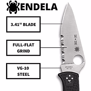 Spyderco Endela Lightweight Knife with Flat Ground Steel Blade and Wildland Firefighter Foundation Black FRN Handle - CombinationEdge - C243FPSBKRD
