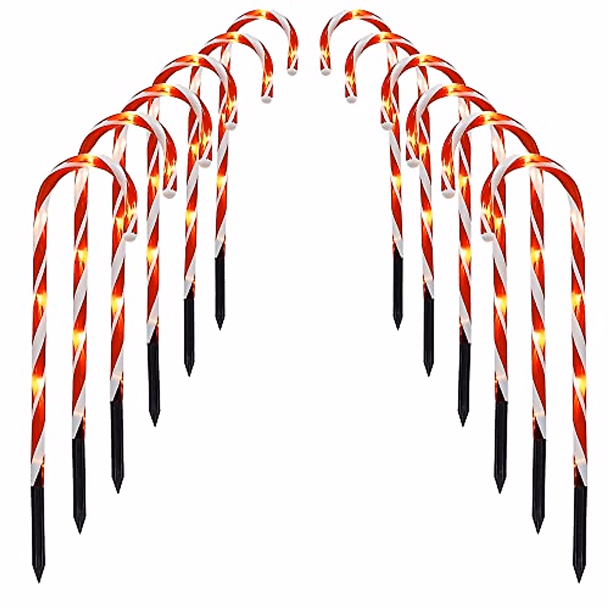 Dazzle Bright 16" 10 Pack Christmas Candy Cane Pathway Markers, 60 LED Outdoor Waterproof Candy Light with 8 Modes for Walkway Garden Lawn Christmas Decorations