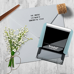 Trodat Printy 4913 Self Inking Pastel Blue DIY Stamp Kit with Black Ink – 5 Lines, Impression Size: 7/8” x 2-3/8” inch