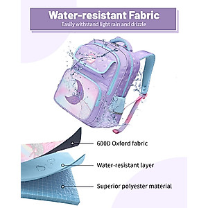 Tanou Kids Backpacks for Girls, 16'' Elementary School Backpack, Breathable Bookbags with Reflective Strip for Girl 6-12 Years, Mermaid
