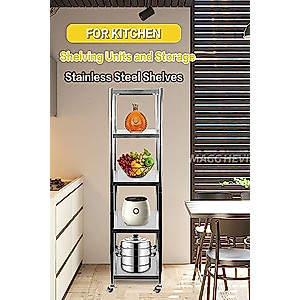 MAGG HEVI Stainless Steel Bathroom Storage Shelves 5-Tier Storage Shelves with Wheels Flower Plant Stand Heavy Duty Shelving,Metal Corner Shelf for Bathroom/Bedroom/Kitchen/Livingroom