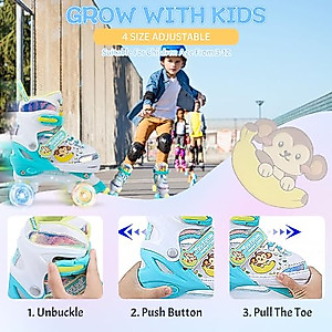 Kids Roller Skates with Light up Wheels 4 Sizes Adjustable Fun Illuminating Roller Skates for Toddler Kids Beginners Outdoor Skating with Hard-Shell Ankle Support (Blue, Large-(4Y-7Y))
