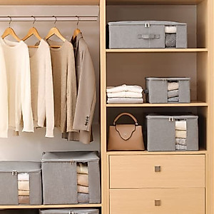 CANFOD Under Bed Storage 2 Pack, Under Bed Storage Containers, Blanket Storage Thick Panel, Underbed Storage Clear Window, Stackable Clothes Storage Bins (L（17.7x13.7x9.8in）for 20-25 T shirts, Light grey)