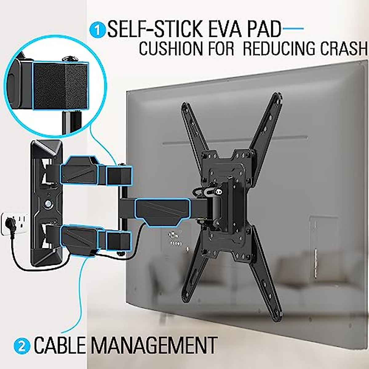 Mounting Dream TV Wall Mount for Most 26-55" TVs, TV Mount Full Motion with Swivel Articulating Arm, Perfect Center Design Wall Mount TV Bracket, up to VESA 400x400mm and 77 lbs Loading MD2418-MX