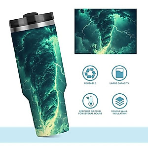 Selerdon 40 oz Tumbler Tornado Green with Handle and Straw Lid Vacuum Stainless Steel Insulated Water Bottle Travel Mug Car Cup Holder Friendly BPA Free for Gym Travel Office