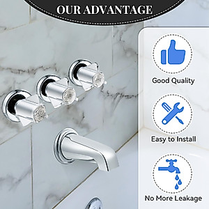 Dreyoo 3 Handle Bathtub Shower Tub Trim Set Compatible with Sayco Bathtub Faucets, 16 tooth Bathroom Shower Faucet Knobs Replacement, Hot, Cold and Diverted Sink Faucet Knobs Replacement Parts