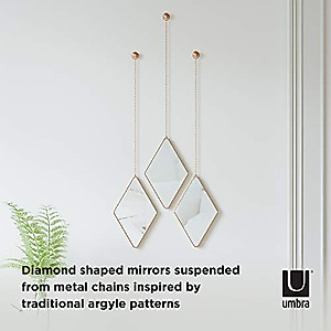 Umbra Dima Mirrors, Trio of Decorative Mirrors for Wall Decor, Apartment Décor/Wall Art, Copper, 28.7 x 17.7 x 1.6 cm, Diamond, Set of 3