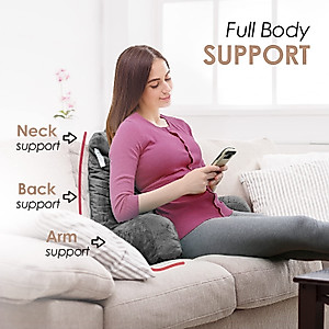 Nestl Reading Pillow Standard Bed Pillow, Back Pillow for Sitting in Bed Shredded Memory Foam Chair Pillow, Reading & Bed Rest Pillows Grey Back Pillow for Bed, Bed Chair Arm Pillow with Pockets