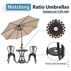JOIVI 3 Piece Patio Bistro Set, Cast Aluminum Outdoor Conversation Set, Garden Table and Chairs with Umbrella Hole for Backyard, Lattice Design Antique Bronze