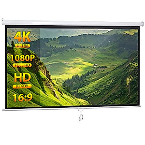 Oteymart 100 Inches Manual Projector Screen Pull Down-Portable Screen Video Projection 16:9 HD Matte White Home Theater with Auto Lock Anti-Crease for Home Theater Outdoor,Wall/Ceiling Mounting