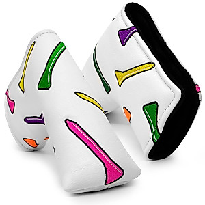 Barudan Golf Putter Cover Blade Putter Club Head Cover Headcover Magnetic Leather Golf Headcover fits for Odyssey, Scotty Cameron - Colorful Tees Emboidery Putter Cover Golf for Men/Women