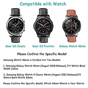 Galaxy Watch 46mm Band 2 Pack, Compatible with Samsung Galaxy 46mm Watch Bands, Width 22mm Watch Band Quick Release Leather Straps Unisex size (Black+Brown)