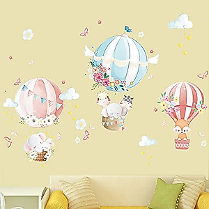 Supzone Hot Air Balloon Wall Sticker Cartoon Animal Wall Decal Fox Elephant Butterfly Wall Decor DIY Vinyl Mural Art for Kids Baby Nursery Bedroom Living Room Playroom