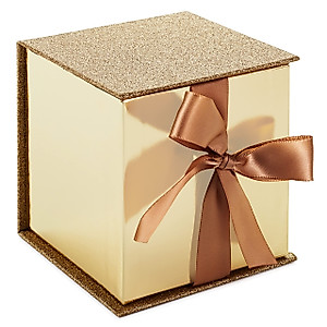 Hallmark Signature 4" Small Gift Box with Paper Fill (Gold Glitter) for Weddings, Engagements, Graduations, Holidays, Christmas, Valentines Day and More